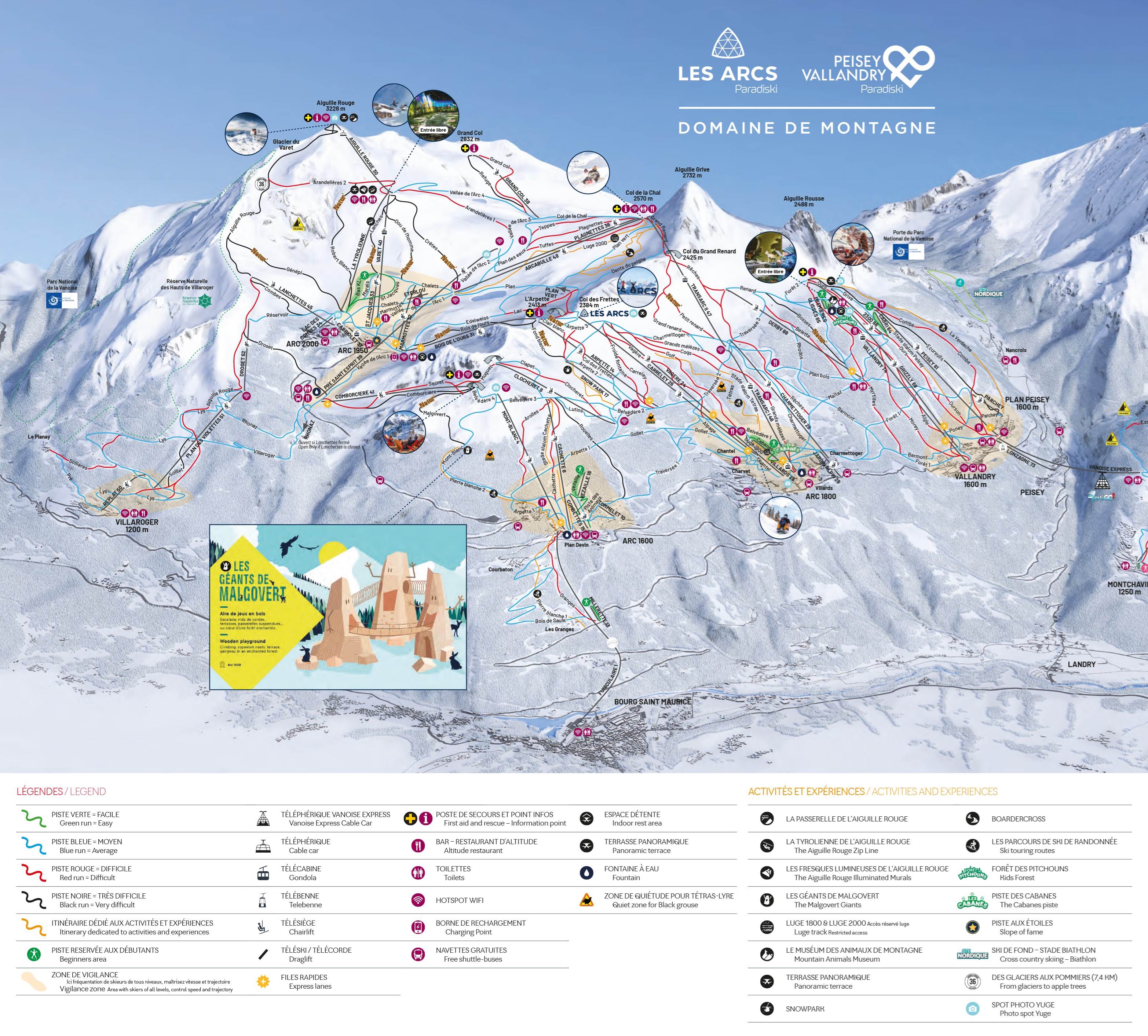 Arc 1950 : Domaine Skiable Paradiski, découvrez le Plan des Pistes